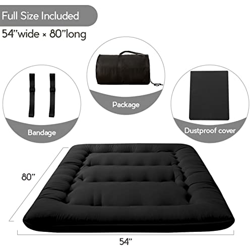 MAXYOYO Japanese Floor Mattress Futon Mattress, 4" Thicken Tatami Mat Sleeping Pad Foldable Roll Up Mattress Boys Girls Dormitory Mattress Pad Kids Floor Lounger Pillow Bed, Black, Full