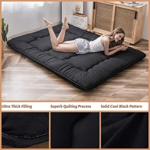 MAXYOYO Japanese Floor Mattress Futon Mattress, 4" Thicken Tatami Mat Sleeping Pad Foldable Roll Up Mattress Boys Girls Dormitory Mattress Pad Kids Floor Lounger Pillow Bed, Black, Full