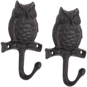 set of 2 owl cast iron wall hanger hooks rack,vintage rustic decorative wall mounted coat hook metal clothes hanger