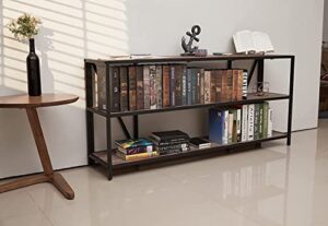 industrial bookshelf 3 shelf bookcase,rustic farmhouse book shelves,solid wood three tier open bookcase ,industrial wood and black metal bookshelves, industrial bookshelf for living room home office