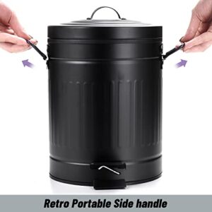 CEROELDA Small Trash Can with Lid-5L/1.3 Gal Stainless Steel Round Step Pedal Garbage Can -Trash Bin-Metal Wastebasket w/for Kitchen Bathroom Bedroom Office-Soft Close-Black