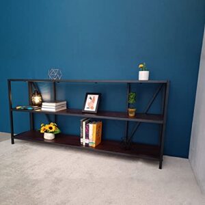 Industrial Bookshelf 3 Shelf Bookcase,Rustic Farmhouse Book Shelves,Solid Wood Three Tier Open Bookcase ,Industrial Wood and Black Metal Bookshelves, Industrial Bookshelf for Living Room Home Office