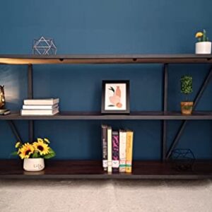 Industrial Bookshelf 3 Shelf Bookcase,Rustic Farmhouse Book Shelves,Solid Wood Three Tier Open Bookcase ,Industrial Wood and Black Metal Bookshelves, Industrial Bookshelf for Living Room Home Office