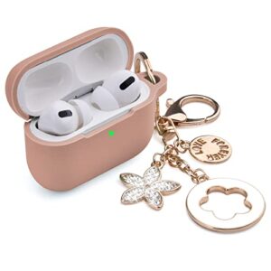 OLEBAND Airpods Pro 2nd Generation(2022) Case with Cute Bling Keychain,Silione Protective and Anti-Slip Cover for Apple Airpod Pro 2 Case,LED Visible,for Women and Girls,Milk Tea