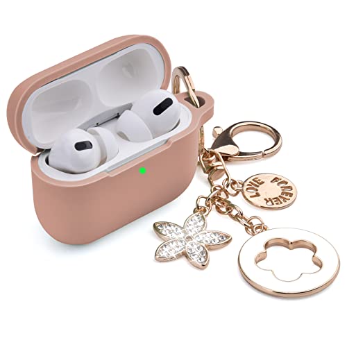 OLEBAND Airpods Pro 2nd Generation(2022) Case with Cute Bling Keychain,Silione Protective and Anti-Slip Cover for Apple Airpod Pro 2 Case,LED Visible,for Women and Girls,Milk Tea