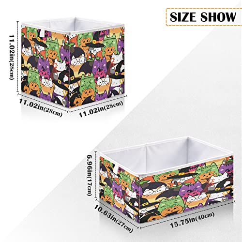 Kigai Halloween Cats Rectangular Storage Bins - 15.8 x 10.6 x 7 in Large Foldable Rectangular Organizer Storage Basket for Home Office, Nursery, Shelf, Closet