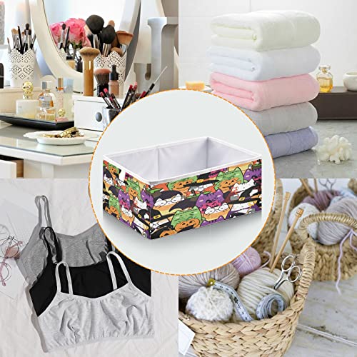 Kigai Halloween Cats Rectangular Storage Bins - 15.8 x 10.6 x 7 in Large Foldable Rectangular Organizer Storage Basket for Home Office, Nursery, Shelf, Closet