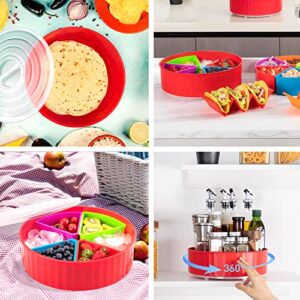 Aichoof Rotating Snack Tray, Colorful Taco Tuesday Heated Lazy Susan Topping Bar, Plastic Storage Food Containers with 6 Removable Bowls, Serving Tray Container with Lid, Perfect For Taco Night