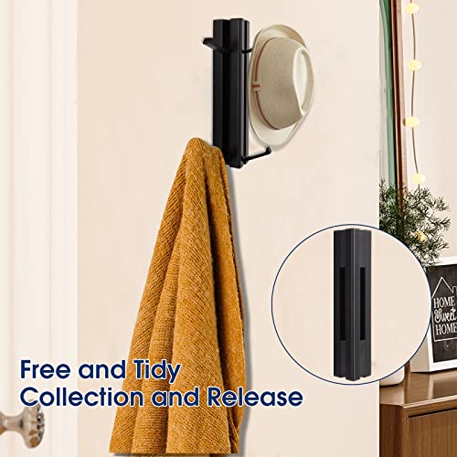 H HAVIGET Shower Hooks for Bathroom Folding Wall Mounted Space Aluminum Wall Hooks - Heavy Duty Matte Black Towel Hook - Coat Hangers for Hanging Coat, Hat, Key, Scarf, Umbrella, Cup (Black)