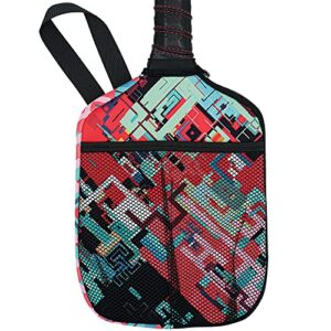 heyskay pickleball paddle cover sleeve pickleball racket sleeve bag with handle strap pickle-ball equipment protective paddle sleeve with mesh pocket sports pickleball carry bag (red check print)