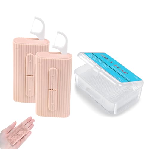 Portable Dental Floss Dispenser 2 Case,Holy Rose Portable Floss Picks Case with Adult Floss Sticks 80 Count,Flossers Toothpicks Case Perfect for Home,Travel Cleaning Teeth Oral Care Best Tool(Pink)