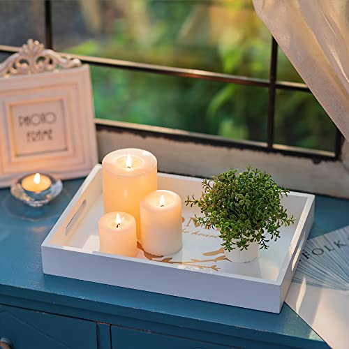 Hanobe White Decorative Coffee Tray: Coffee Table Trays for Living Room Wood Trays Home Decor Farmhouse Rectangular Serving Tray with Cutout Handles