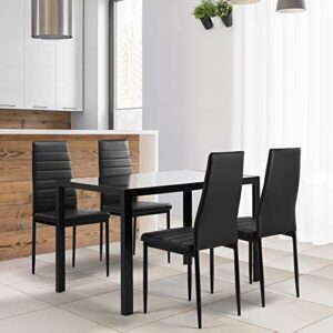 POULEII Dining Chairs Set of 4, Leather Dining Chairs with Padded Seat Foot Cap Protection,Ergonomic Curved Back for Dining Kitchen Living Room