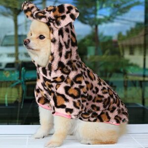 2 Pieces Leopard Print Faux Fur Dog Coat Fluffy Warm Sweater Medium Girl Dog Clothes Puppy Clothes for Small Dogs Girl Soft Faux Fur Pet Jacket for Chihuahua Winter Autumn Cold Weather Cat