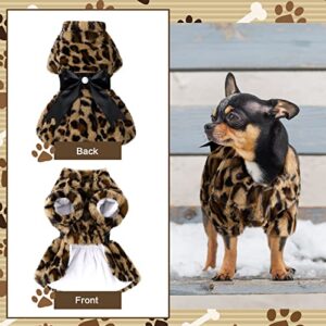 2 Pieces Leopard Print Faux Fur Dog Coat Fluffy Warm Sweater Medium Girl Dog Clothes Puppy Clothes for Small Dogs Girl Soft Faux Fur Pet Jacket for Chihuahua Winter Autumn Cold Weather Cat