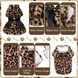 2 Pieces Leopard Print Faux Fur Dog Coat Fluffy Warm Sweater Medium Girl Dog Clothes Puppy Clothes for Small Dogs Girl Soft Faux Fur Pet Jacket for Chihuahua Winter Autumn Cold Weather Cat