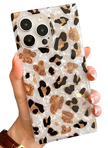 BANAILOA Leopard iPhone 14 Pro Max Square Case,Cute Case Cheetah Print Soft Silicone Protective Sparkle Girly Case Cover Desinged for Apple iPhone 14 Pro Max - 6.7 inch (Leopard)