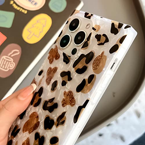 BANAILOA Leopard iPhone 14 Pro Max Square Case,Cute Case Cheetah Print Soft Silicone Protective Sparkle Girly Case Cover Desinged for Apple iPhone 14 Pro Max - 6.7 inch (Leopard)