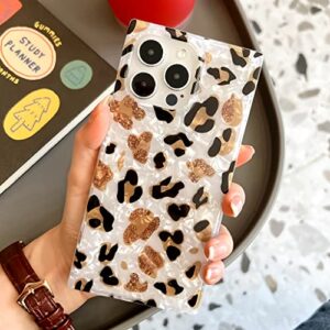 BANAILOA Leopard iPhone 14 Pro Max Square Case,Cute Case Cheetah Print Soft Silicone Protective Sparkle Girly Case Cover Desinged for Apple iPhone 14 Pro Max - 6.7 inch (Leopard)