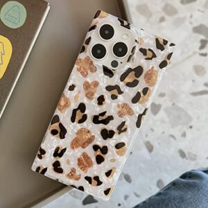 BANAILOA Leopard iPhone 14 Pro Max Square Case,Cute Case Cheetah Print Soft Silicone Protective Sparkle Girly Case Cover Desinged for Apple iPhone 14 Pro Max - 6.7 inch (Leopard)