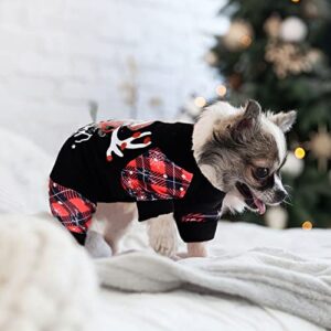 Christmas Dog Pajamas, Winter Warm Cute Holiday Theme Dog Onesie Jumpsuit Stretchy Doggie Sweater Puppy Clothes Outift Xmas Tiny Pet PJS for Small Dogs Cat Apparel (Plaid Puppy, Small)