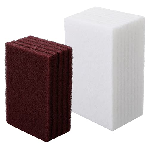 Eaasty 15 Pieces 6 x 4 Inch General Purpose Hand Pads Including 10 Pieces White Scouring Pad 5 Pieces Maroon General Purpose Scuff Pads for Scuffing Sanding Automotive Car Auto Body Woodworking