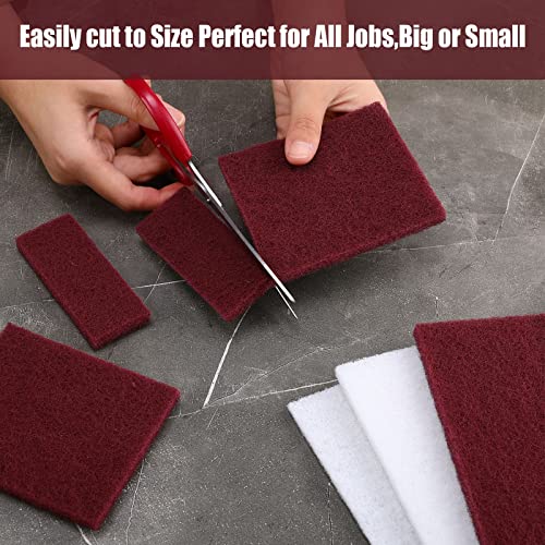 Eaasty 15 Pieces 6 x 4 Inch General Purpose Hand Pads Including 10 Pieces White Scouring Pad 5 Pieces Maroon General Purpose Scuff Pads for Scuffing Sanding Automotive Car Auto Body Woodworking