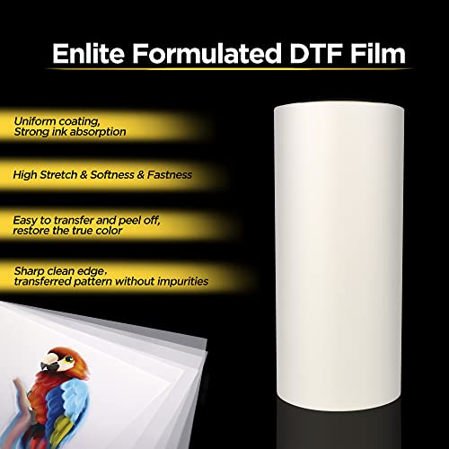 Enlite 11.8" x 328ft DTF Transfer Film Roll, DTF Film for Direct to Film Transfer Printers with Single-Side Water-Based Coating, High Ink Receptivity and Stability, used for A3 DTF Printer