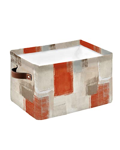 Large Capacity Storage Bins Orange Grey Brown Abstract Paint Storage Cubes, Collapsible Storage Baskets for Organizing for Bedroom Living Room Shelves Home 15x11x9.5 In