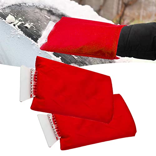 Ajxn 2 PCS Warm Fleece Glove Ice Scraper, Car Scraper Gloves, Winter Car Cleaning Snow Shovel, Practical Snow Removal Gloves for Car Windshields and Windows (Red)