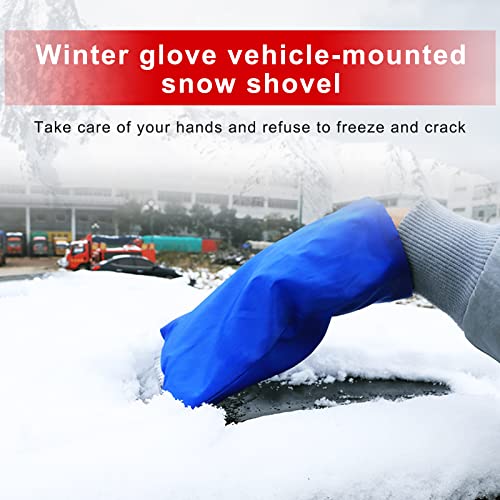 Ajxn 2 PCS Warm Fleece Glove Ice Scraper, Car Scraper Gloves, Winter Car Cleaning Snow Shovel, Practical Snow Removal Gloves for Car Windshields and Windows (Red)