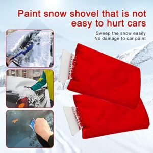 Ajxn 2 PCS Warm Fleece Glove Ice Scraper, Car Scraper Gloves, Winter Car Cleaning Snow Shovel, Practical Snow Removal Gloves for Car Windshields and Windows (Red)