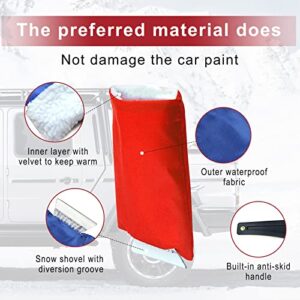 Ajxn 2 PCS Warm Fleece Glove Ice Scraper, Car Scraper Gloves, Winter Car Cleaning Snow Shovel, Practical Snow Removal Gloves for Car Windshields and Windows (Red)