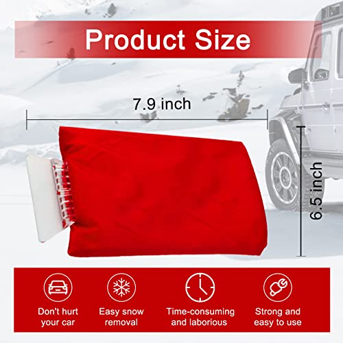 Ajxn 2 PCS Warm Fleece Glove Ice Scraper, Car Scraper Gloves, Winter Car Cleaning Snow Shovel, Practical Snow Removal Gloves for Car Windshields and Windows (Red)