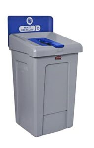 rubbermaid commercial products slim jim recycling station 1-stream mixed recycling bin/can/kit/station, 33 gal, for kitchens/classrooms/offices/back of house/colleges/commercial facilities (2171557)