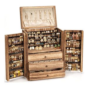 poyilooo jewelry box organizer, large jewelry boxes for women, great storage earring organizer display for necklace earring ring bracelet, rustic wood jewelry organizer box for girls, ideal gift