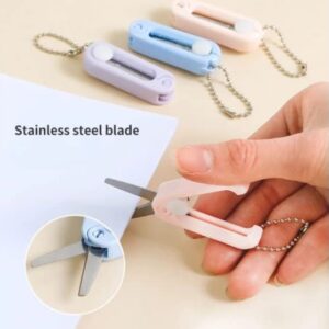 5 Packs Morandi Mini Scissors with Key Chain Mini Telescopic Small Foldable Scissors Portable Safe Pocket Travel Scissors Retractable Kids Shears Sharp for Cutting, Scrapbooking, Crafting, Sewing