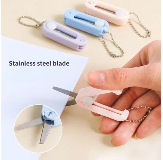 5 Packs Morandi Mini Scissors with Key Chain Mini Telescopic Small Foldable Scissors Portable Safe Pocket Travel Scissors Retractable Kids Shears Sharp for Cutting, Scrapbooking, Crafting, Sewing