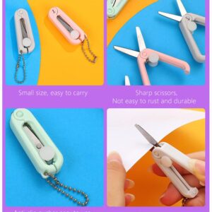 5 Packs Morandi Mini Scissors with Key Chain Mini Telescopic Small Foldable Scissors Portable Safe Pocket Travel Scissors Retractable Kids Shears Sharp for Cutting, Scrapbooking, Crafting, Sewing