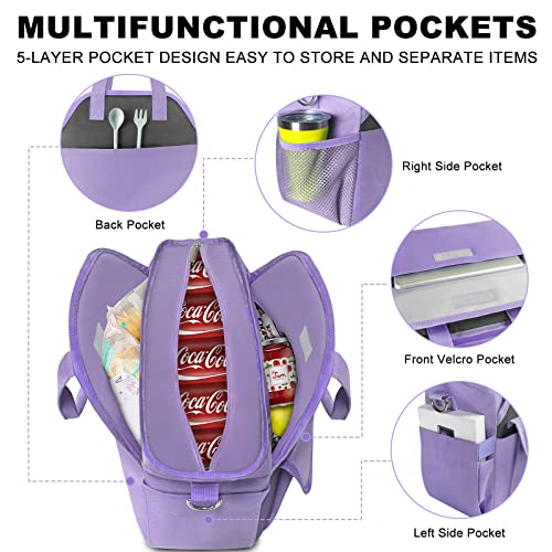 Lunch Bags for Women, Insulated Cute Lunch Bags for Adult Men with 4 Icepacks&2 Storage Pocket, Lunch Tote Bag with Removable Shoulder Strap,Large Leakproof Cooler Bag for Work,Picnic,Beach-Purple