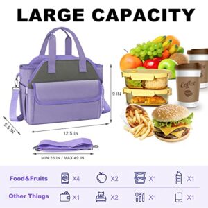 Lunch Bags for Women, Insulated Cute Lunch Bags for Adult Men with 4 Icepacks&2 Storage Pocket, Lunch Tote Bag with Removable Shoulder Strap,Large Leakproof Cooler Bag for Work,Picnic,Beach-Purple