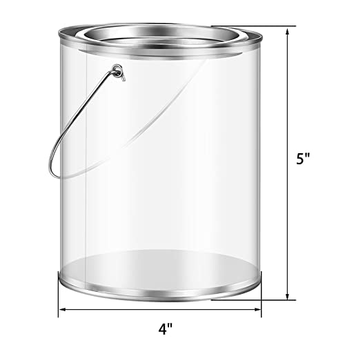 Clear Paint Cans Paint Bucket with Metal Lids and Handle Decorative Clear Plastic Bucket Storage Paint Can Plastic Paint Can Containers (12 Pack, 5 Inch Tall)