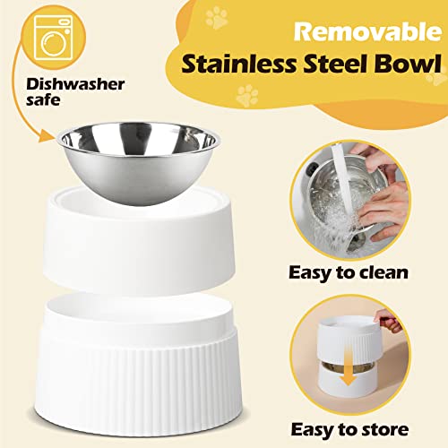 MSBC Elevated Dog Bowl, 15oz Small Raised Dog Feeder with Removable Stainless Steel Food and Water Bowl, Non-Skid & Non-Spill Dog Dish for Small Dogs and Cats, Raised Cat Bowl, Dishwasher Safe, White