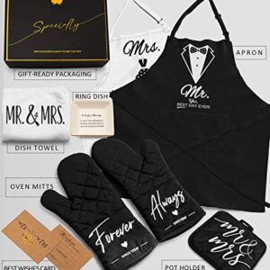 Wedding Gifts Engagement Gifts for Couples Mr and Mrs Aprons for Couples Gifts, Bridal Shower Gift Anniversary Christmas Gifts for Couple Mr and Mrs Gifts, 8 Pack Kitchen Cooking Apron Gift Set