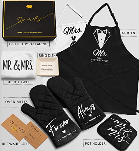 Wedding Gifts Engagement Gifts for Couples Mr and Mrs Aprons for Couples Gifts, Bridal Shower Gift Anniversary Christmas Gifts for Couple Mr and Mrs Gifts, 8 Pack Kitchen Cooking Apron Gift Set