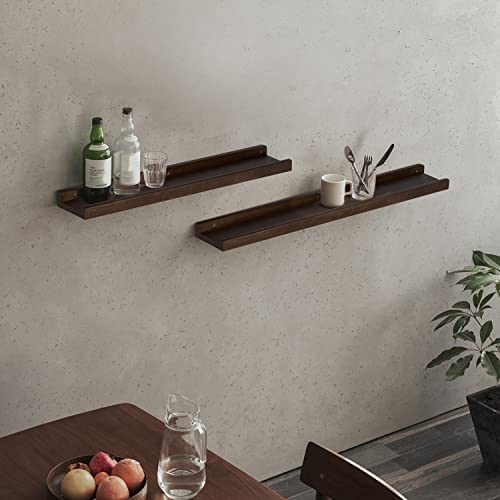 CazyHome 24 Inch Floating Shelf, Natural Real Wood Wall Shelf, Rustic Floating Picture Ledge Shelf, Wall Decor, Suitable for Living Room, Bedroom, Bathroom, Kitchen, Office, Dark Walnut CAZY15