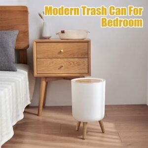 URALFA Small Trash Can with Lid, White Bathroom Garbage Can with Lid Office Trash Bin, Plastic Covered Trash Can with Push Button, Nordic Lidded Waste Basket for Kitchen, Bedroom, Living Room, 1.8 Gal