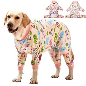 lovinpet large dog clothes: pajamas for large dogs, slim fit/lightweight pullover dog pj's, full coverage/animals allover pink print/pet pajamas/xl