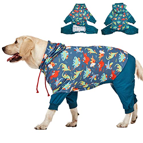 LovinPet Pitbull Breeds Dog Jammies: Wound Care, Anxiety Lightweight Onesie, Large Dog Pajamas, Pjs for Dogs, Reflective Stripe, Super Dinos Navy Print, Surgical Recovery Clothes/Medium