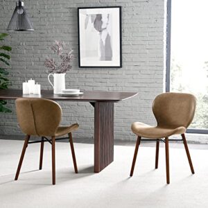 KithKasa Mid Century Modern Dining Chair Set of 4 Faux Leather Side Chair with Walnut Color Wood Legs for Kitchen Dining Room, Brown